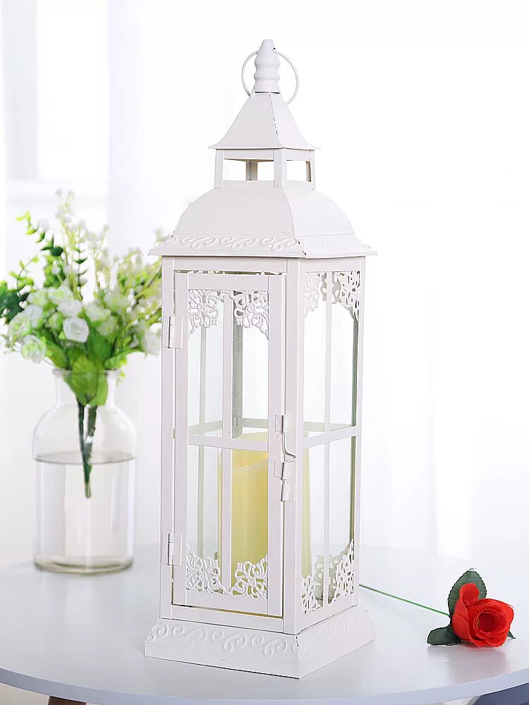 Черный малый размер железный подсвечник с электрическими свечами, 14x14x50 см, для сада