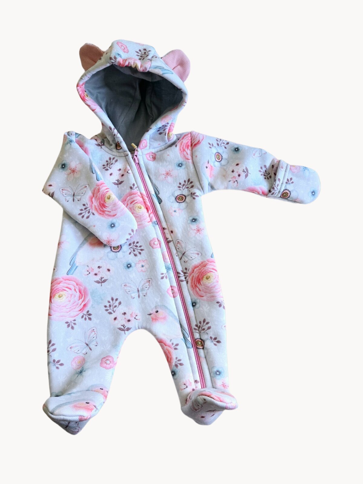 Комбинезон Комбинезон теплый из футера с начесом для новорожденных девочек с цветочным рисунком