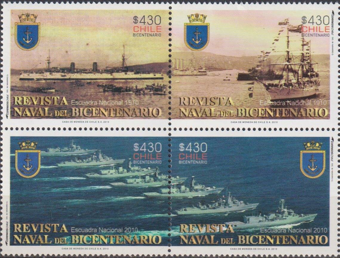 Почтовые марки Чили 2010г. "Морское обозрение к двухсотлетию" Корабли MNH