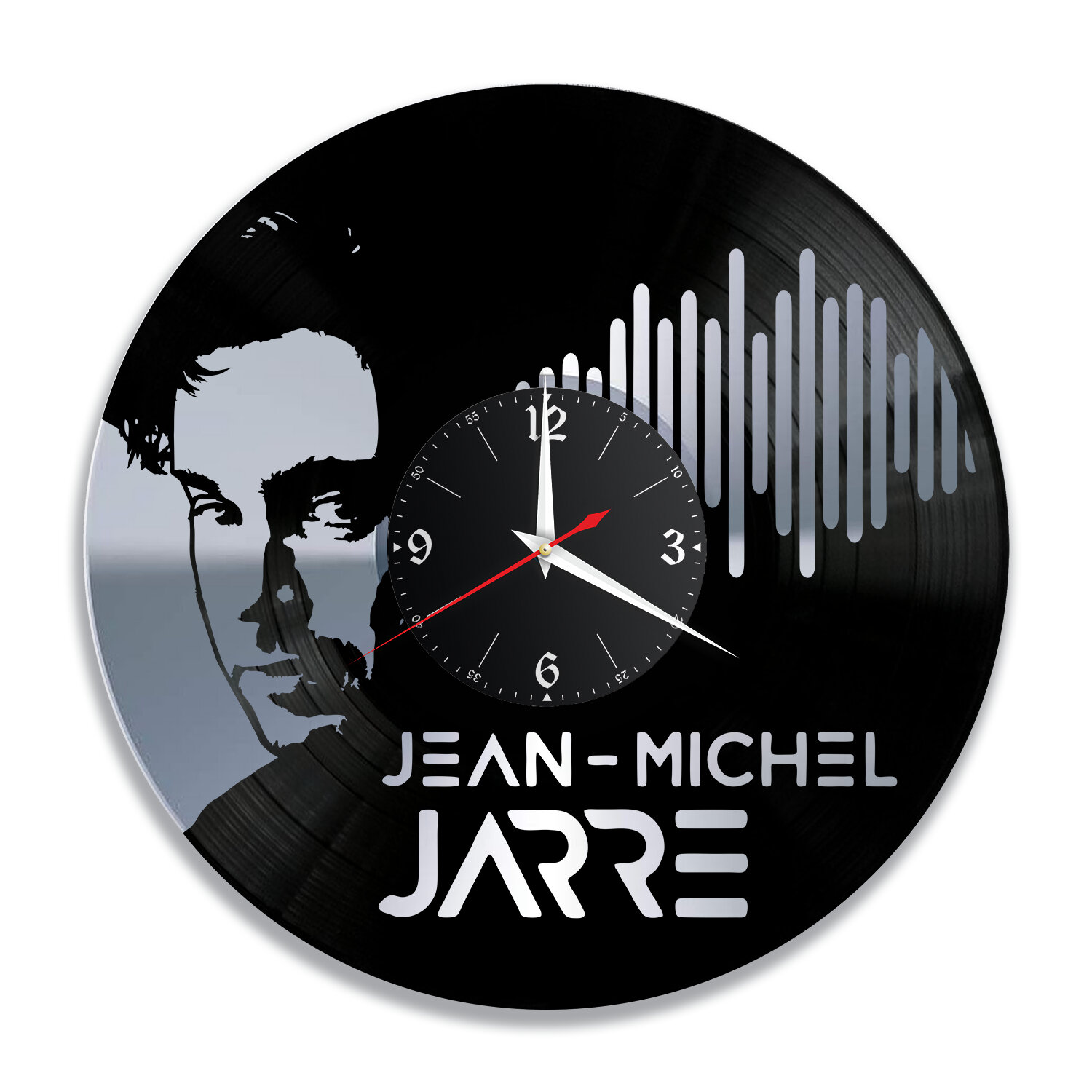 Часы настенные "Жан-Мишель Жарр (Jean-Michel Jarre), серебро" из винила, №1