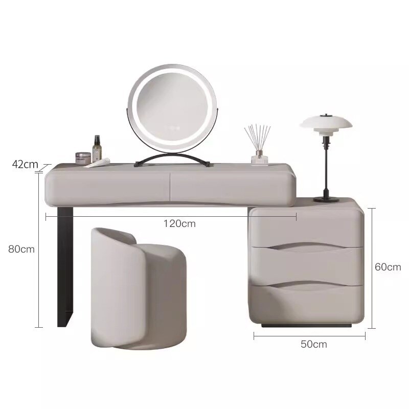 Туалетный столик Milton (Светло-серый / стол + тумба + зеркало + пуф / 120 см)