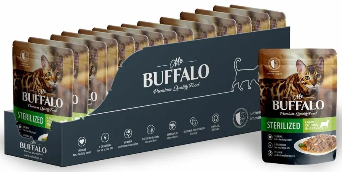 Mr.Buffalo Влажный корм для стерилизованных кошек Sterilised, ягненок в соусе, 85 г, 24 шт