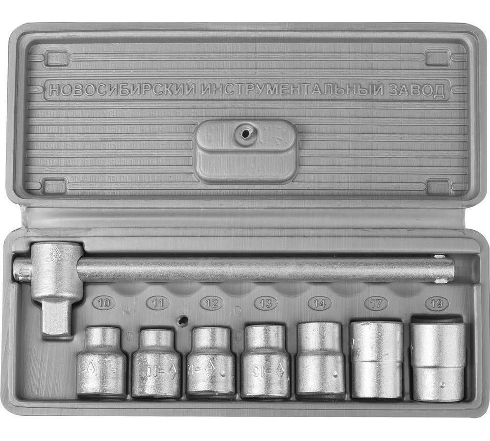 НИЗ Шоферский инструмент №1, 8 предм, 1/2″, набор торцовых головок в пластиковом кейсе (2761-10)