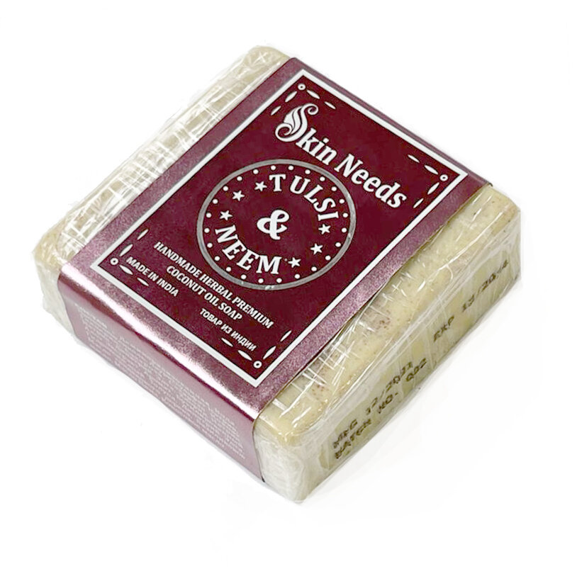 Skin Needs TULSI & NEEM Handmade Herbal Premium Coconut Oil Soap (туласи (Тулси) И НИМ Травяное мыло премиум-класса, с кокосовым маслом, ручной работы), 100 г.