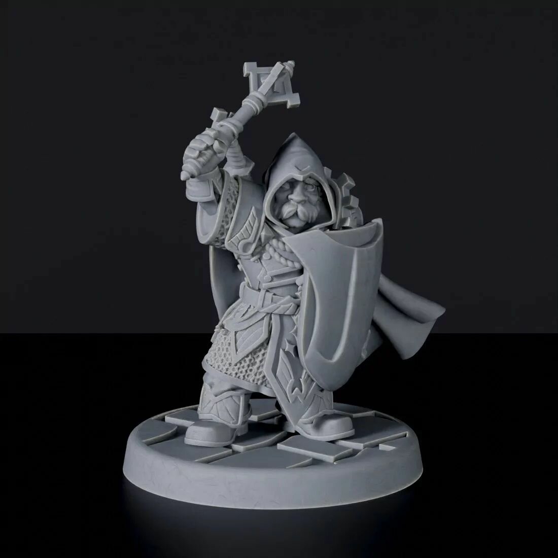 Миниатюра D&D 'Гном жрец огня со щитом' масштаб 32 мм (DnD, Dungeons & Dragons, ДнД, Подземелья и Драконы, Pathfinder)