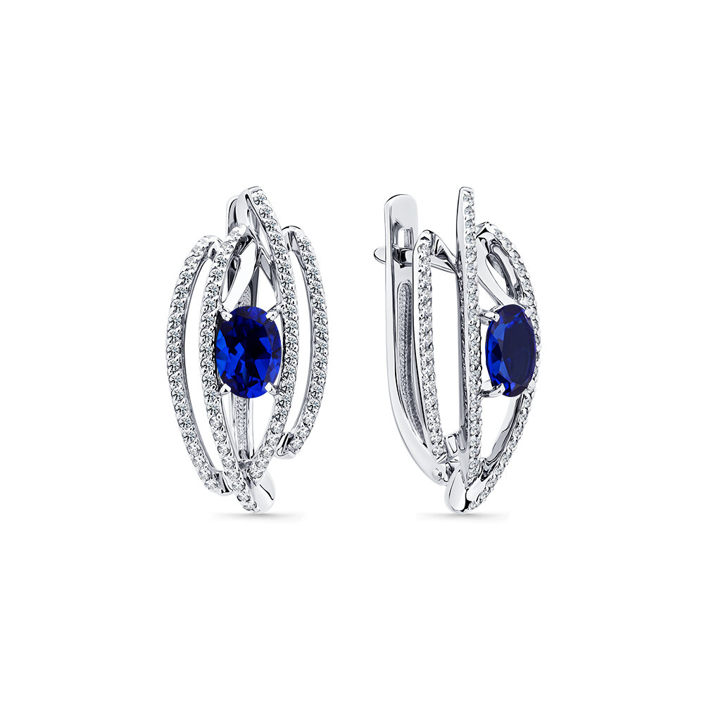 Серьги, белое золото, 585 проба, бриллиант, сапфир