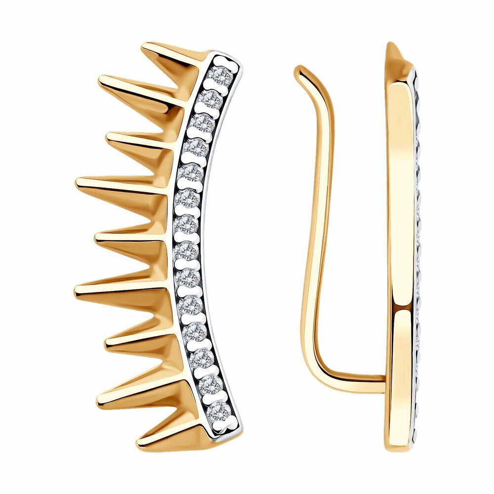 Серьги, серебро, 925 проба, золочение, фианит