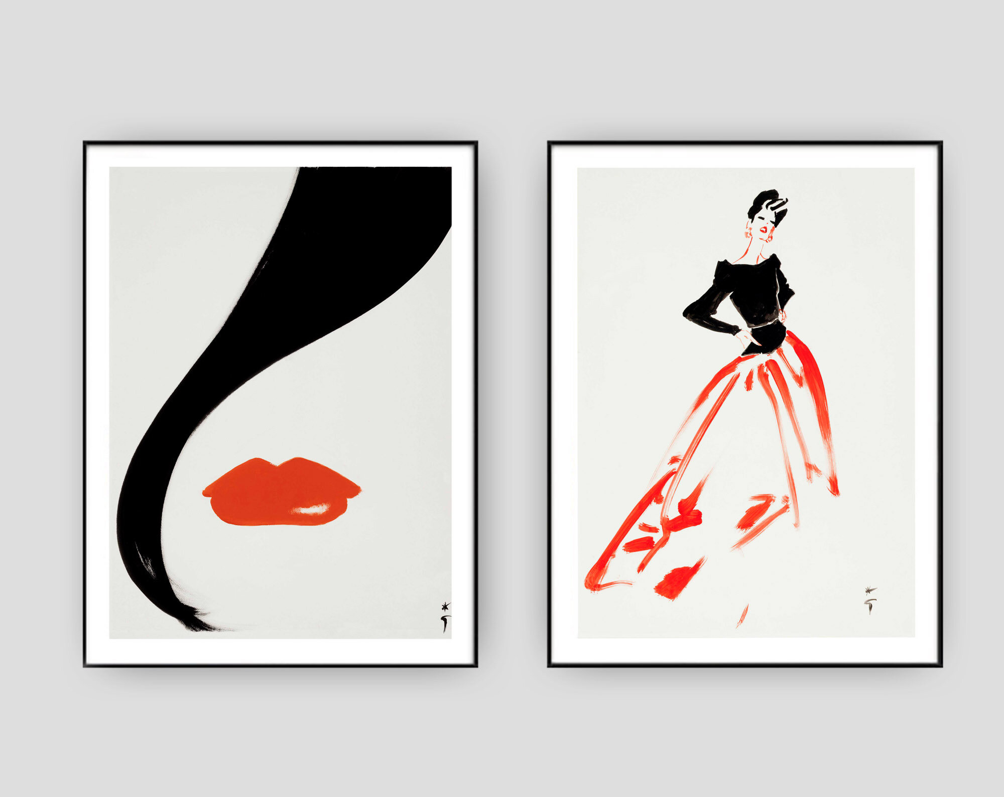 2 постера Грюо Женский Портрет размер А3 без рамы, 2 шт / Штрихи Шанель / Подарок для интерьера Мода Ар-Деко в стиле Кристиан Диор