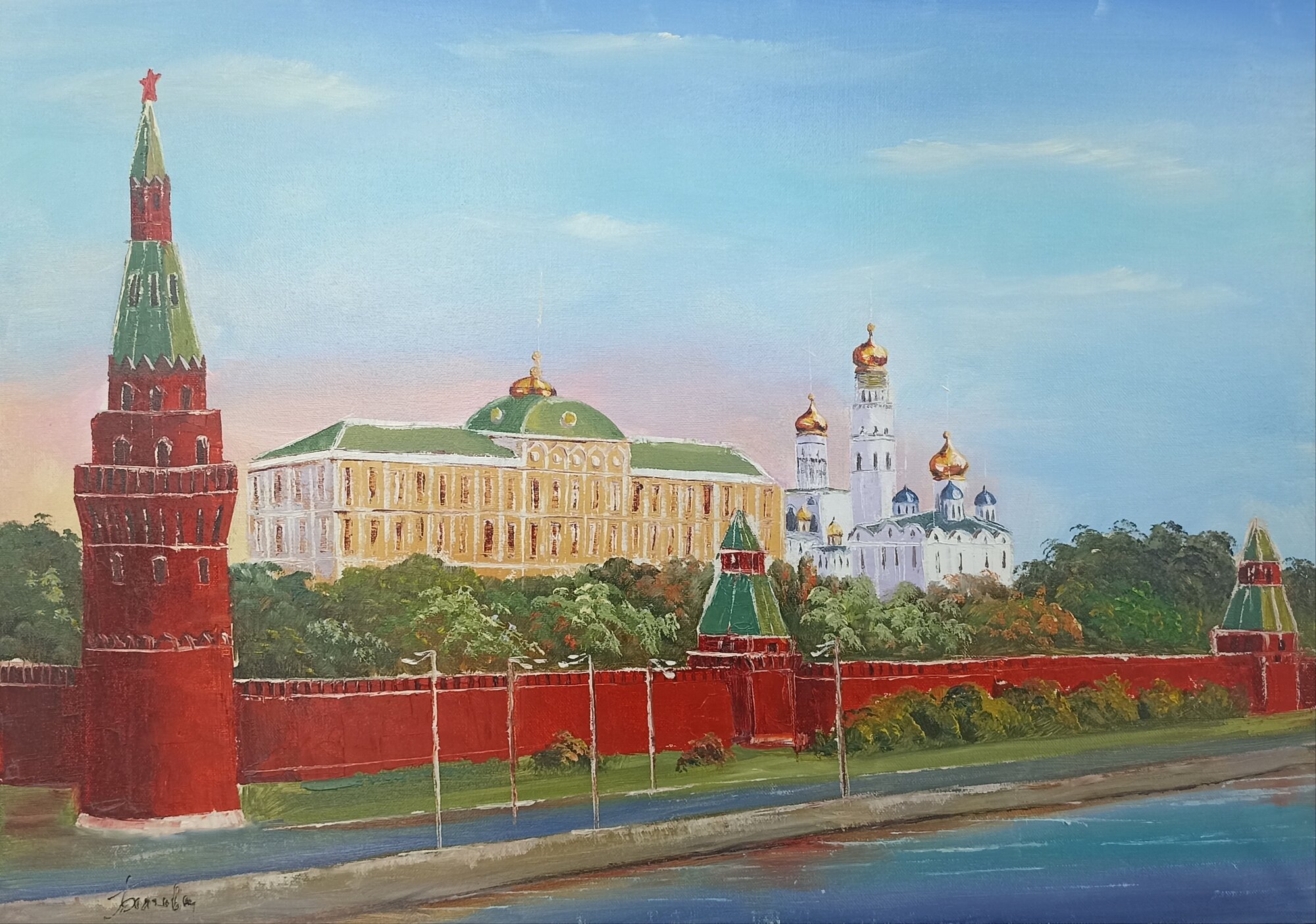 Картина масло/холст. 100% ручная работа, 100% живопись от Художественной мастерской Грёзы. Картина из серии "Виды Москвы". Московский Кремль. Размер картины 50х70 см.
