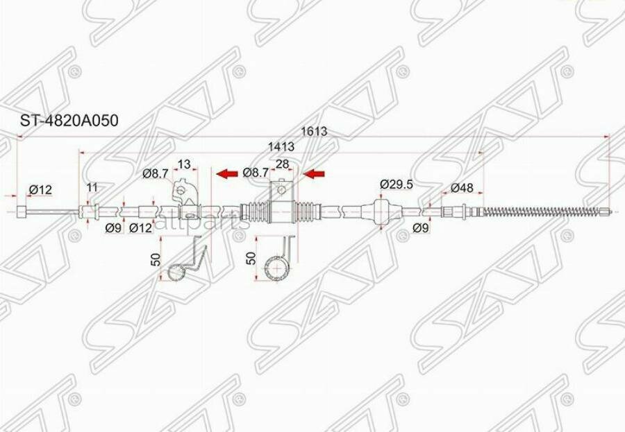 SAT ST-4820A050 Трос ручного тормоза Mitsubishi Lancer 07-17 / Galant Fortis 07-15 (Справа)