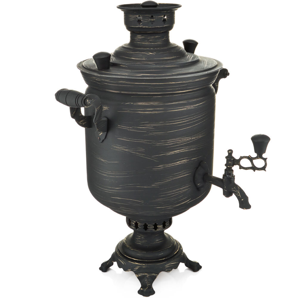 Самовар комбинированный 7 литров формы «Банка» золотые нити в патине, категория «Эксклюзив»