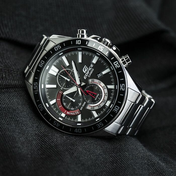 Наручные часы CASIO, серебряный, черный, красный — фото 1