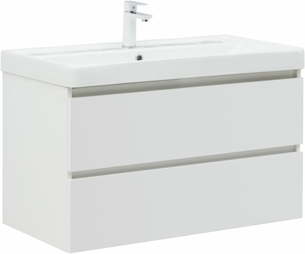 Тумба с раковиной Aquanet Вега 90 2 ящ. цв. белый глянец