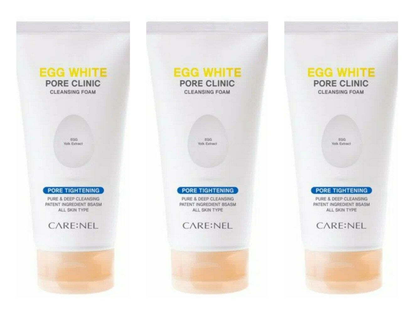 Пенка для всех типов кожи CareNel с желтком, 150 мл, в наборе 3 штуки.