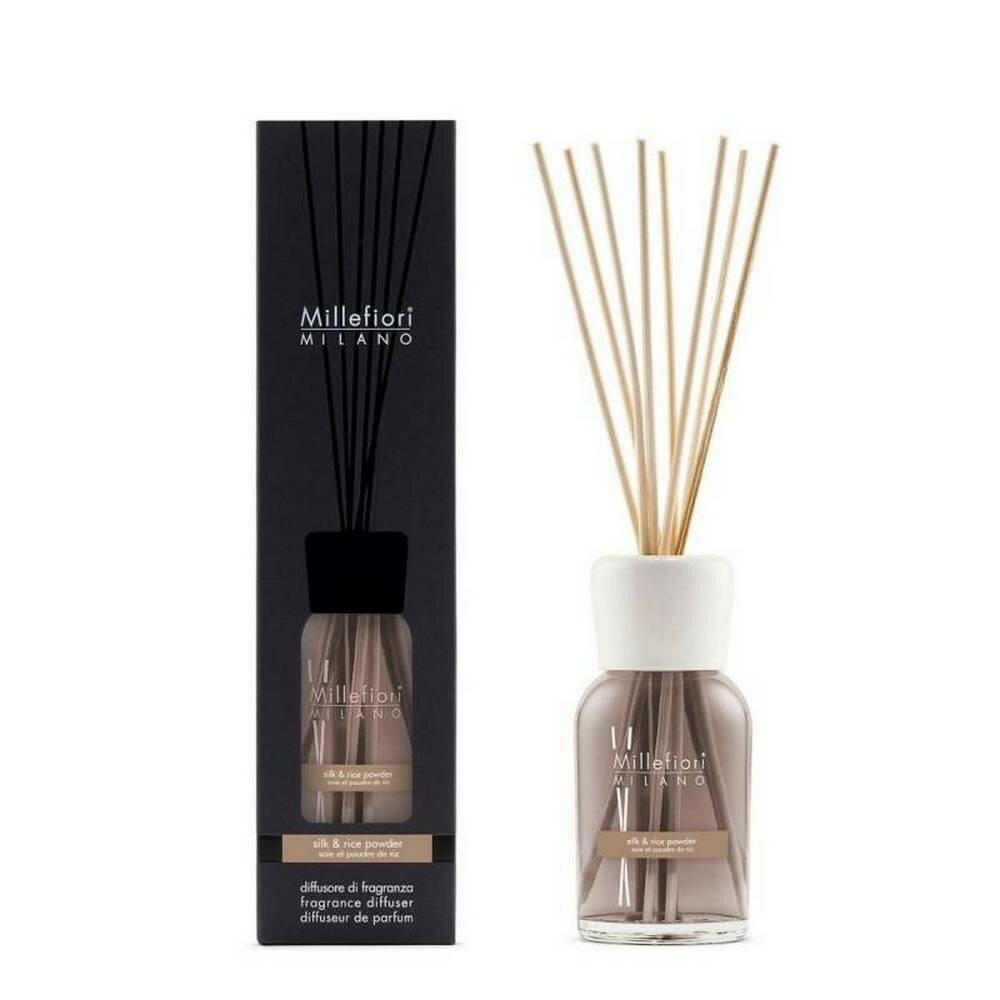 Millefiori Milano NATURAL / Диффузор с палочками 250 мл Рис и шелковая пудра / Silk & rice powder