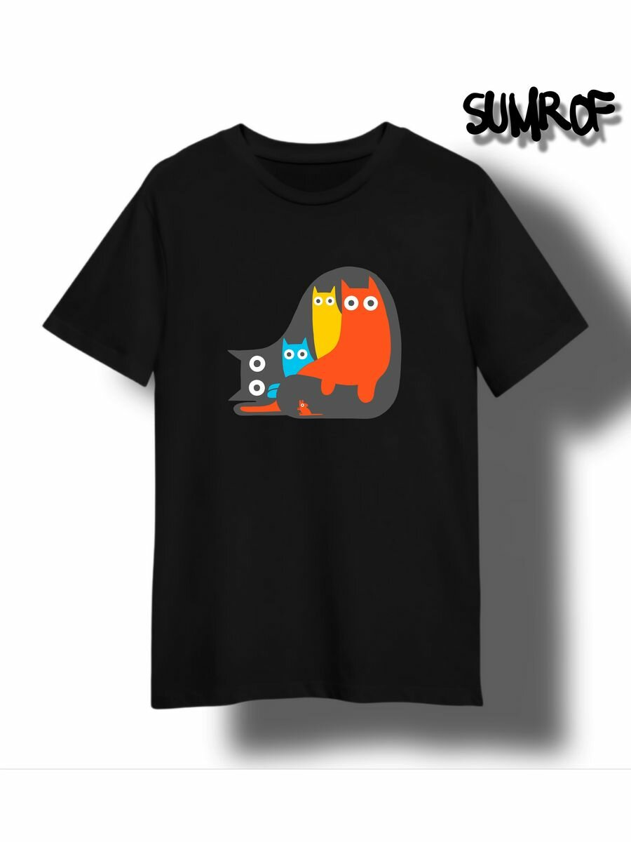 Футболка кот цветной мышь