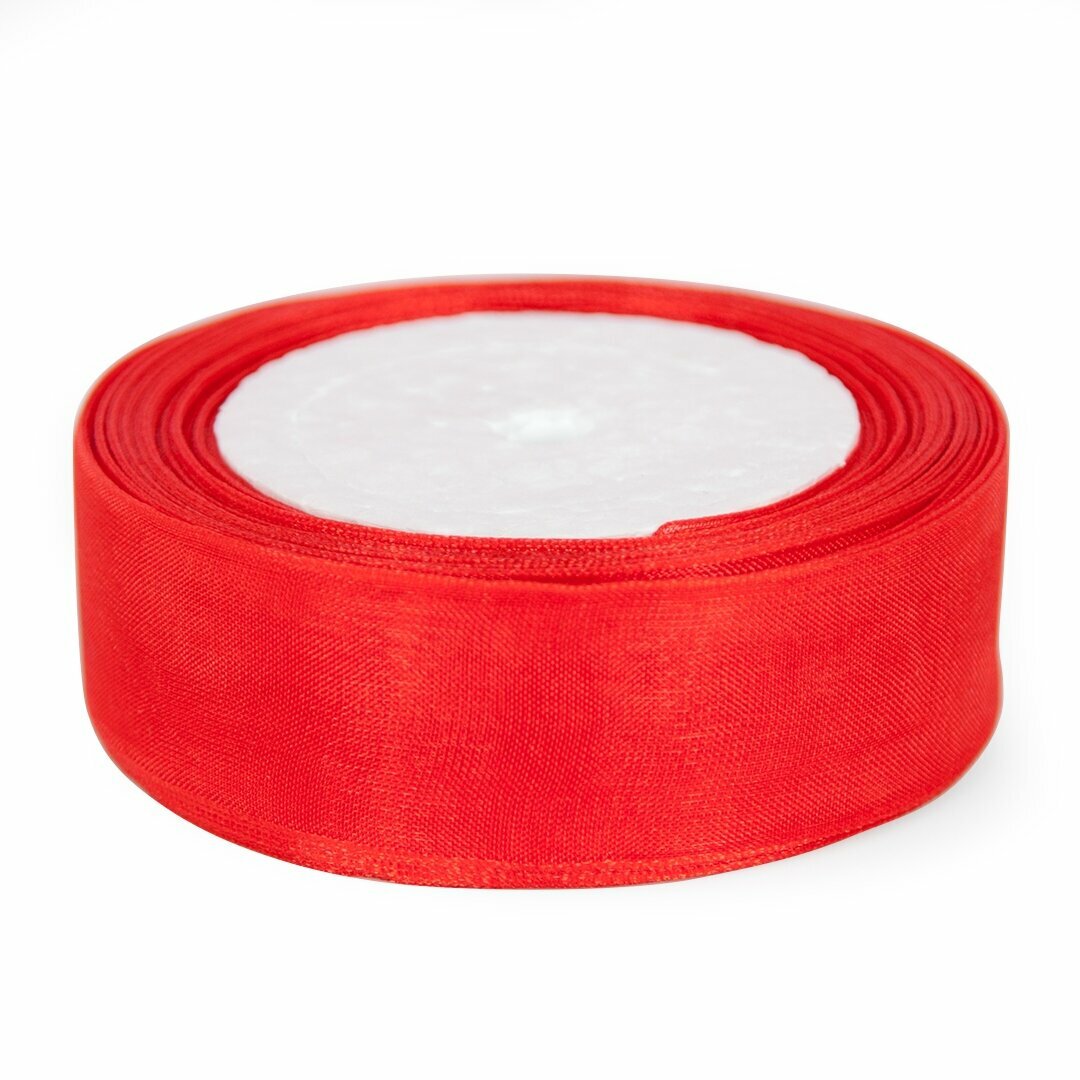 Лента декоративная (2,5 см*22,85 м) Органза, Красный, 1 шт.