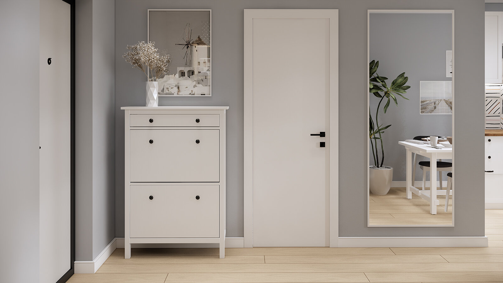 Обувница в прихожую Икеа / Кымор, 89*127*30 белая/полупрозрачный, массив сосны