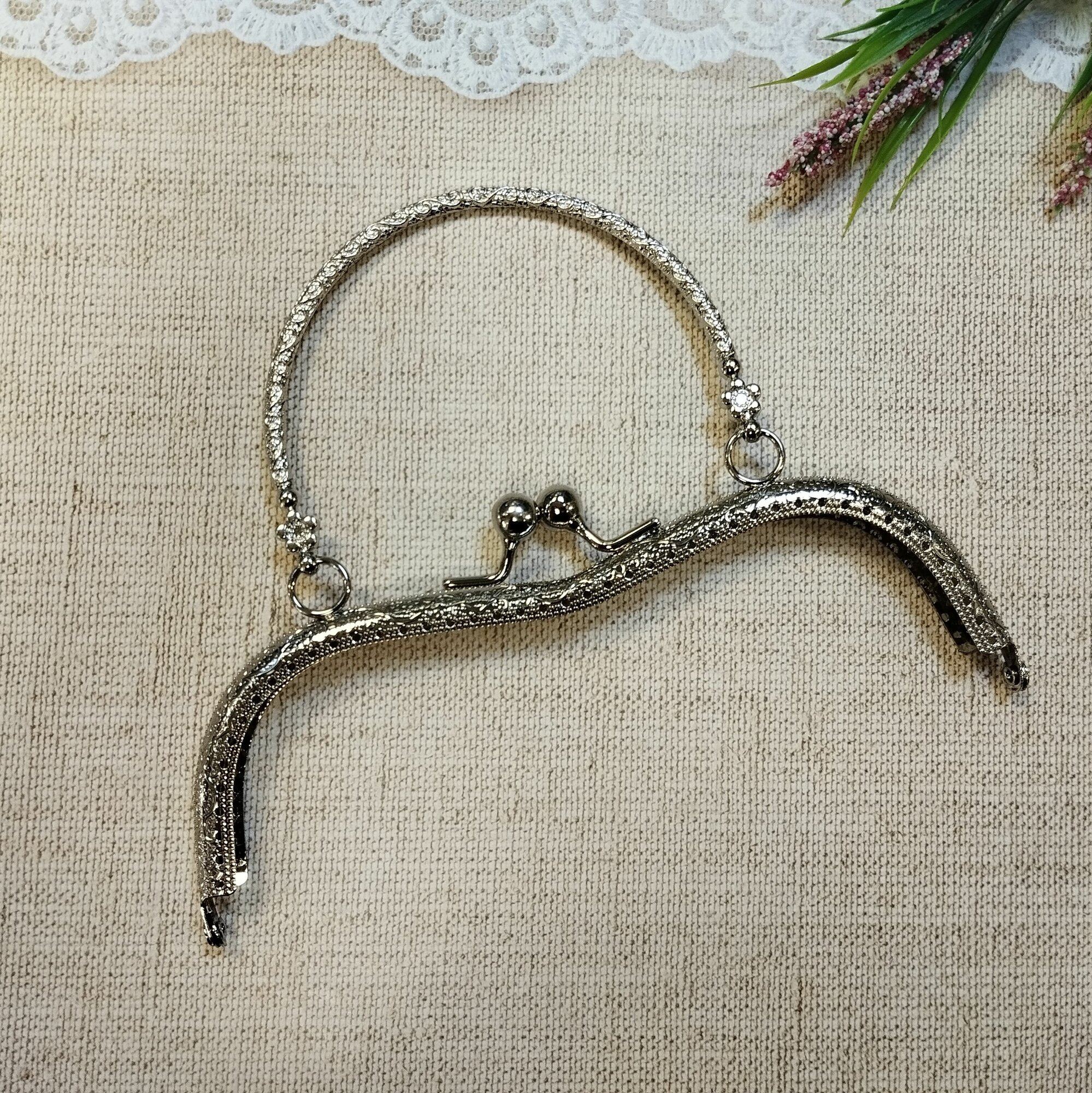 Фермуар для сумки "волна" с ручкой 19см, цвет серебро