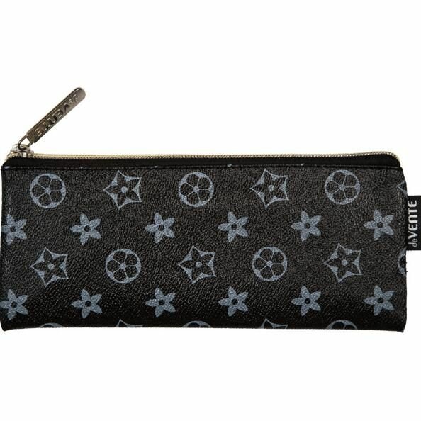 Пенал "deVENTE. Monogram" 21,5x9x1 см, плоский для 35 предметов, черный, на молнии, искусственная кожа