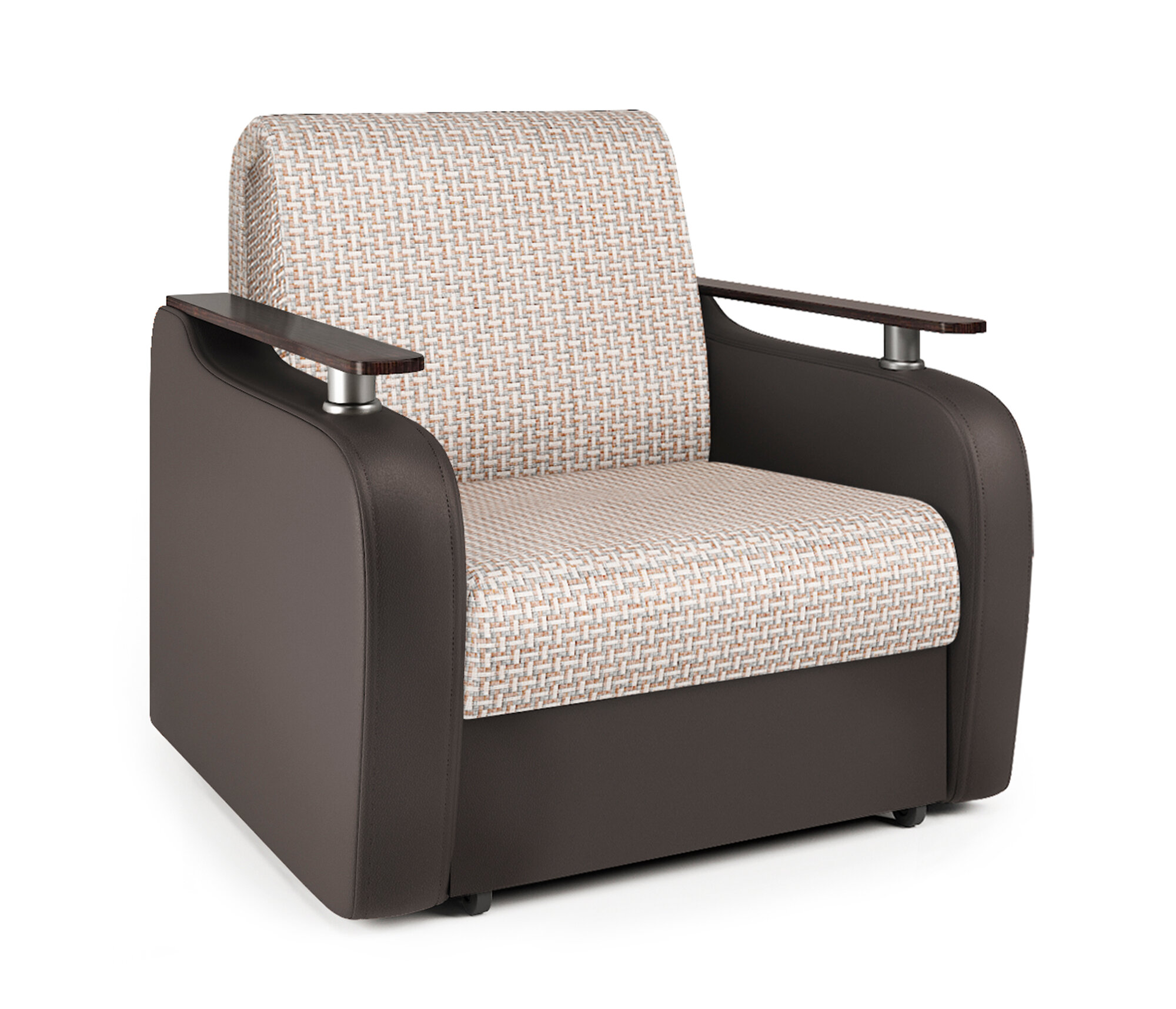 Кресло-кровать Гранд Д, спальное место 80х194 см, механизм аккордеон, Корфу бежевый и экокожа коричневый