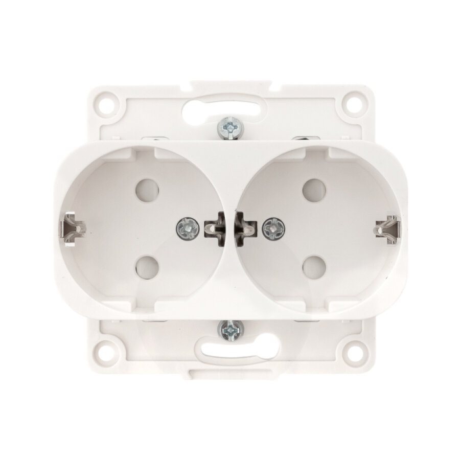 Механизм Розетки 2-местной с/з EKF PROxima Стокгольм 16А автоматические клеммы белый с защ. штор.