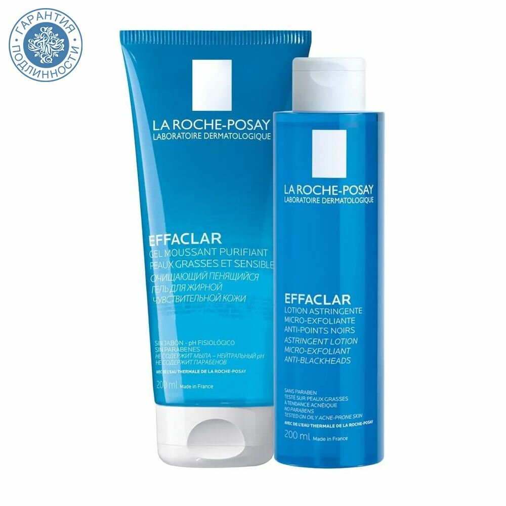 Набор La Roche-Posay Effaclar для очищения жирной проблемной кожи: гель 200 мл + лосьон 200 мл