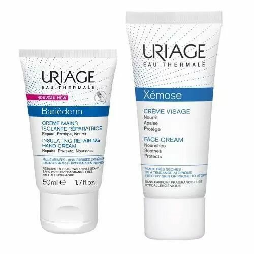 Uriage Набор: изолирующий восстанавливающий крем для рук, 50 мл + ксемоз крем для лица, 40мл