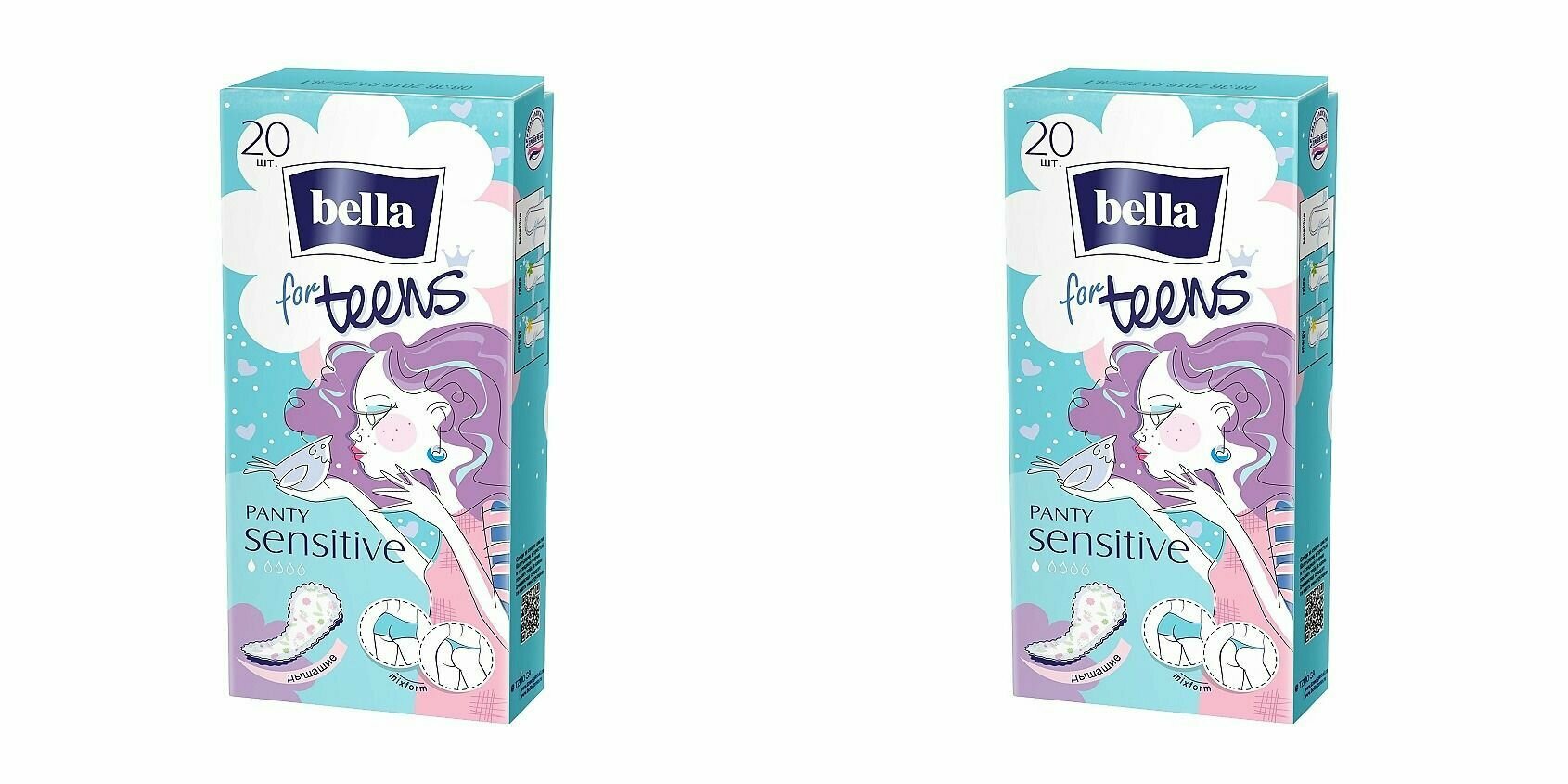 Прокладки ежедневные, Bella, For Teens Sensitive, супертонкие, 1мм, 20 шт, 2 уп