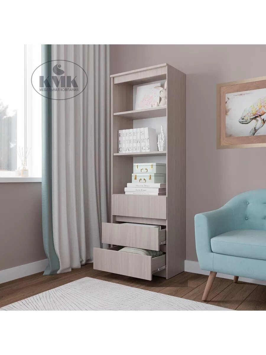 Шкаф-пенал КМЗ, для хранения, современный дизайн, ЛДСП, цвет ясень шимо светлый