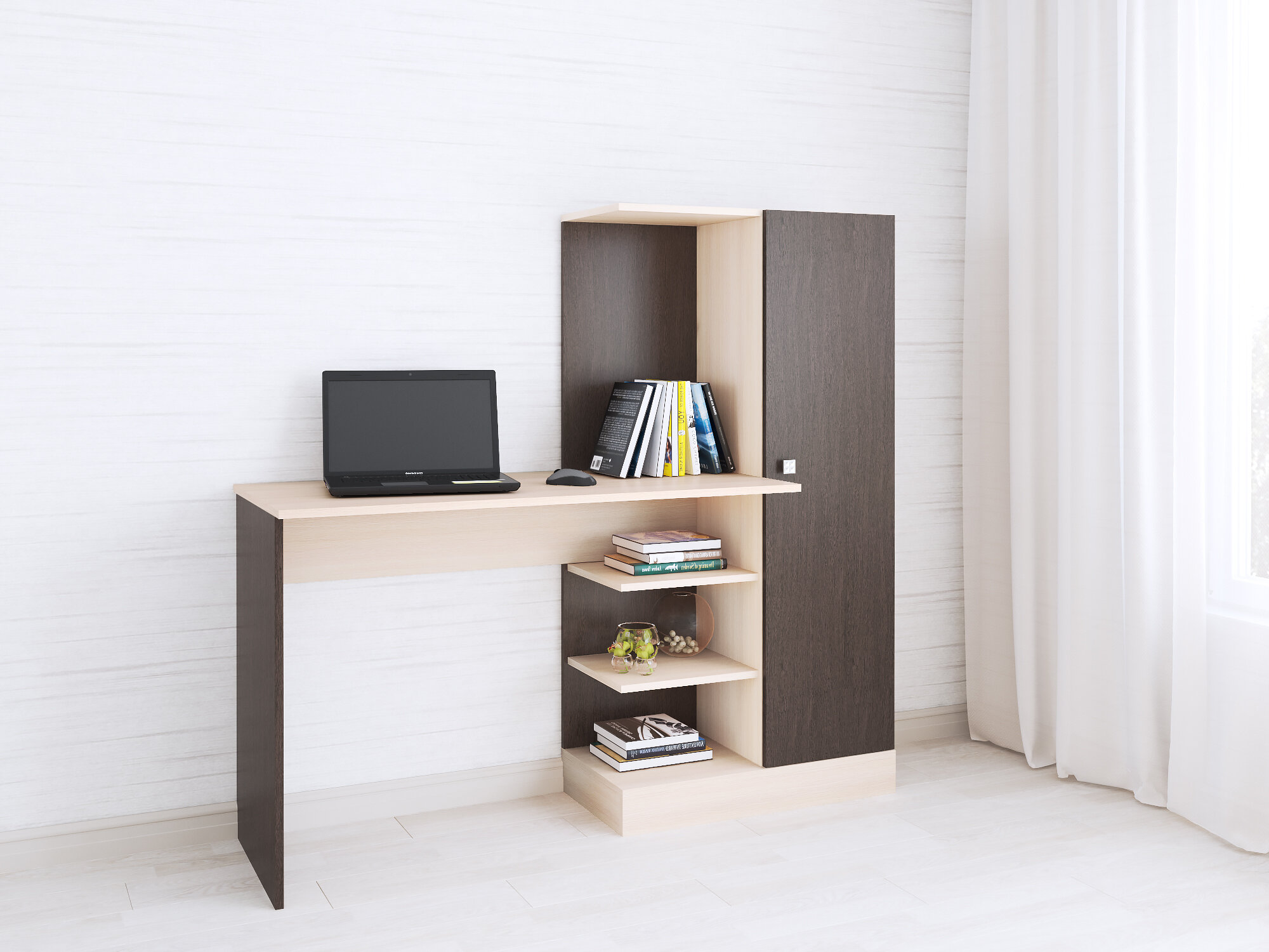 Стол письменный ДМ-34 с надстройкой, ЛДСП, цвет-венге/дуб молочный