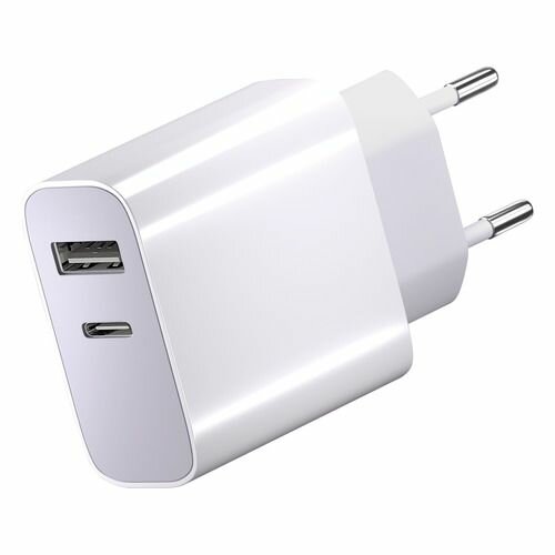 Сетевое зарядное устройство BORASCO USB + USB type-C, 20Вт, 3A, белый [38254]