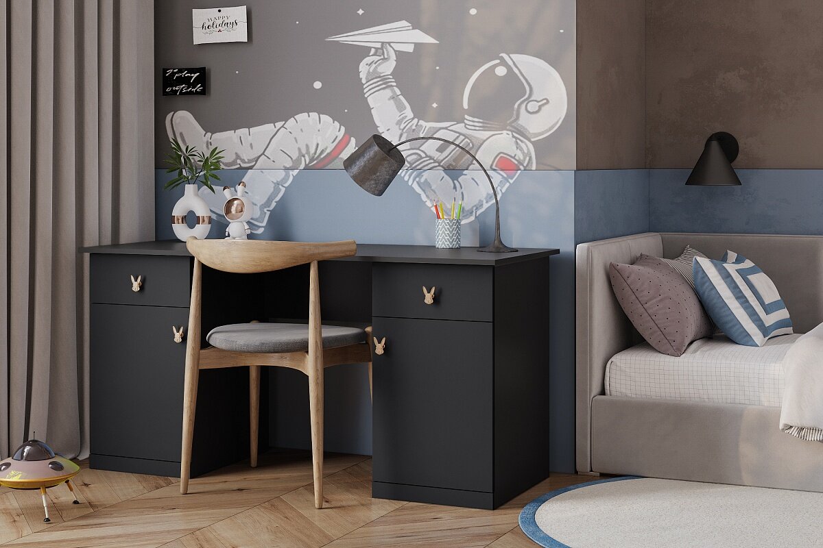 Письменный стол МебельЛэнд24 Банни - 6 МДФ Черный Агат 150x60x75