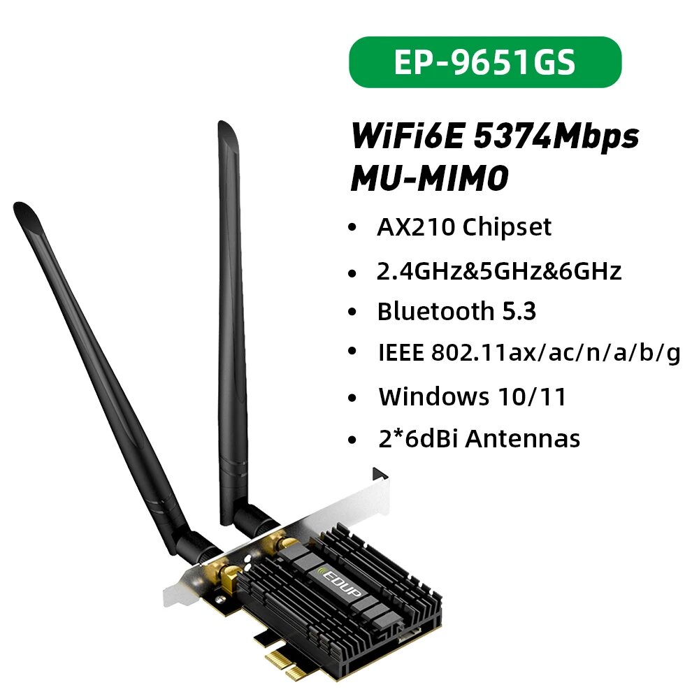 EDUP WiFi6E Intel AX210 сетевая карта EP-9651GS