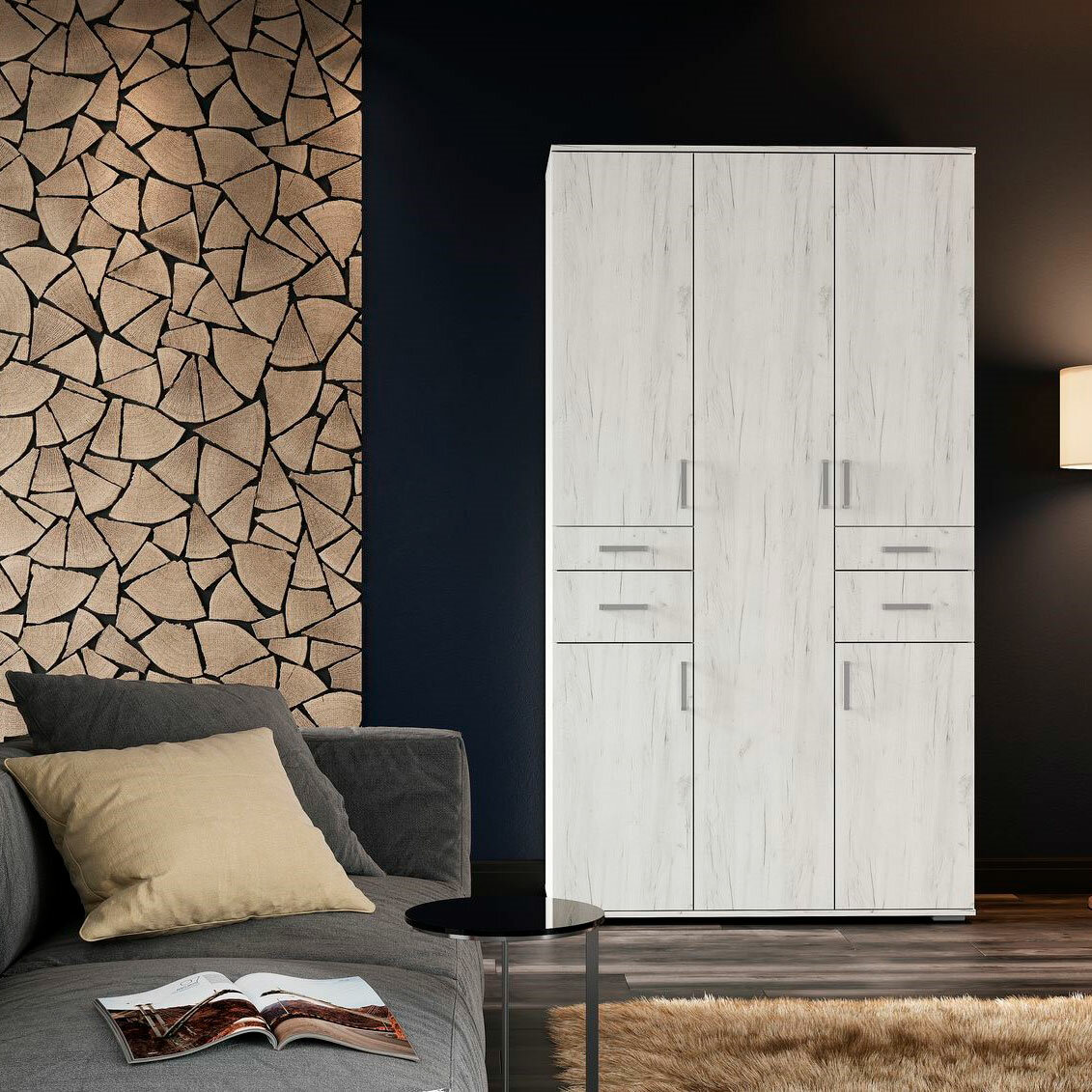 Нельсон ШК 02 (СОЛО-2) Шкаф (1.200х2,200х0,500) дуб крафт белый/дуб крафт белый