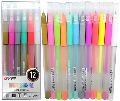 Набор ручек DC-228, гелевый, 12 цветных чернил, черный корпус