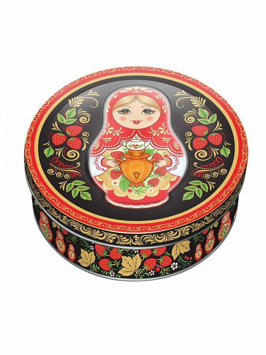 Сладкая Сказка Печенье в жестянной банке, Матрешки, С яблоком и корицей, 400 гр.