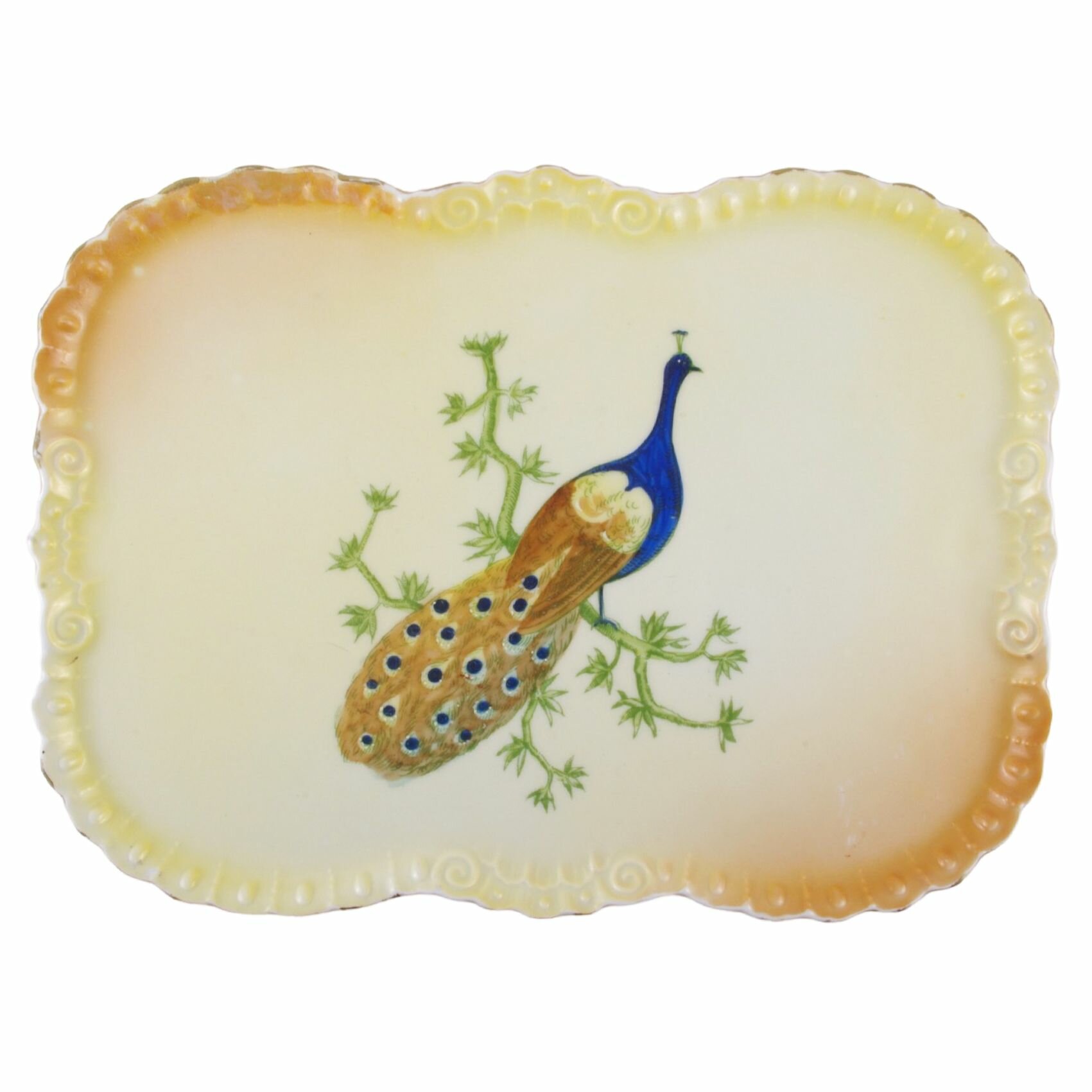 Винтажная поднос "Павлин". Фарфор, ручная роспись, золочение. Victoria, Чехословакия,1920 -е гг.