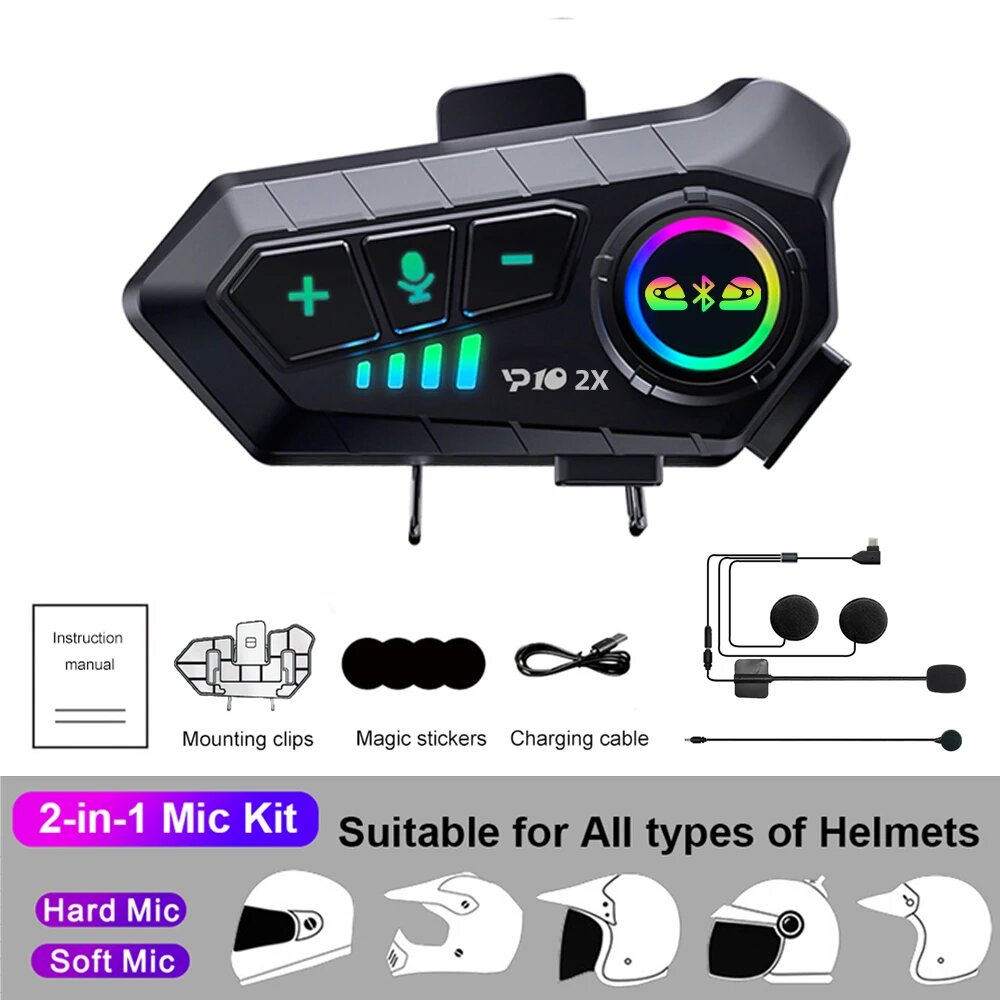 Bluetooth-гарнитура для шлема YP10 2in 1 Mic, Черный