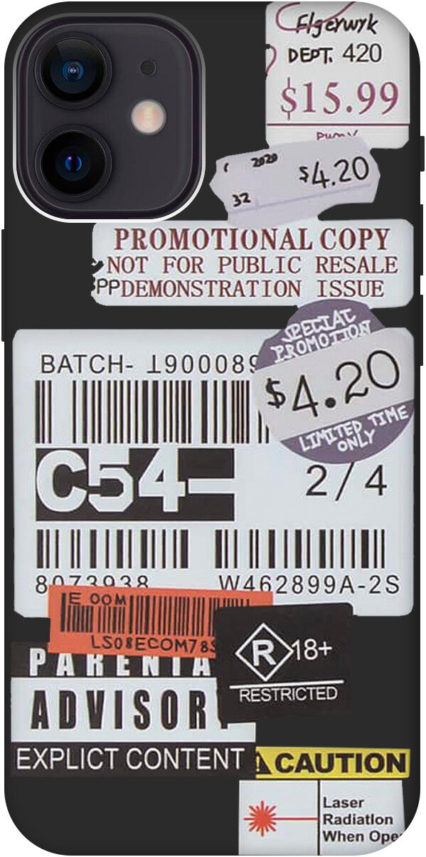 Силиконовый чехол на Apple iPhone 12 Mini / Эпл Айфон 12 мини с рисунком "Tag Stickers" Soft Touch черный