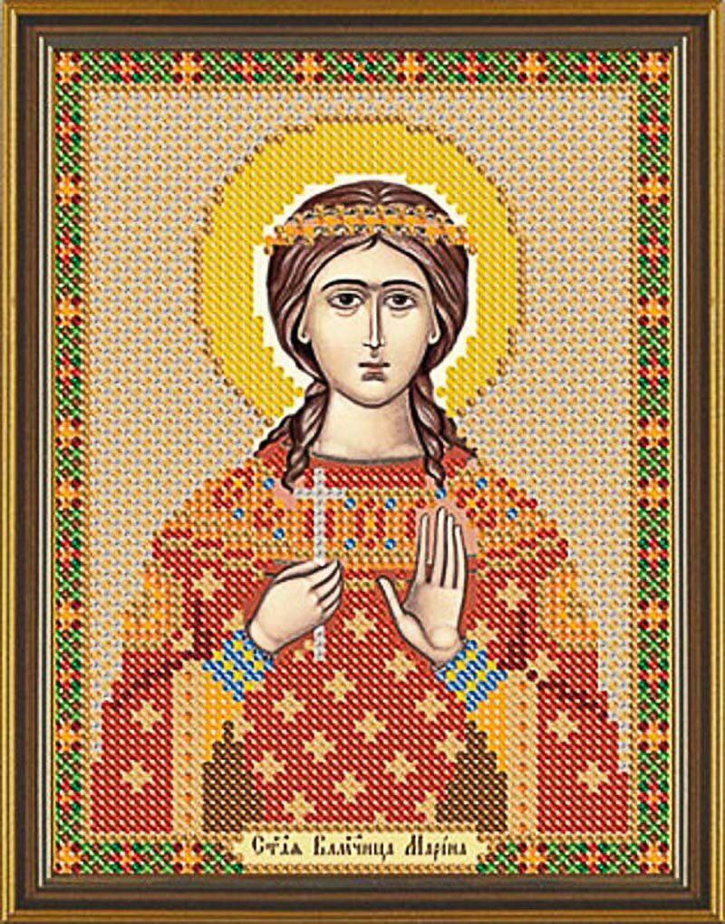 Канва/ткань с рисунком Нова Слобода №1 для вышивания бисером 13 см х 17 см БИС 5132 "Св. Вмц . Марина (Маргарита) Антиохийская"