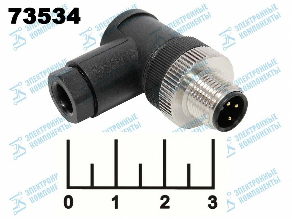 Разъем 3pin штекер влагозащищенный на кабель угол IP67 M12 PG7