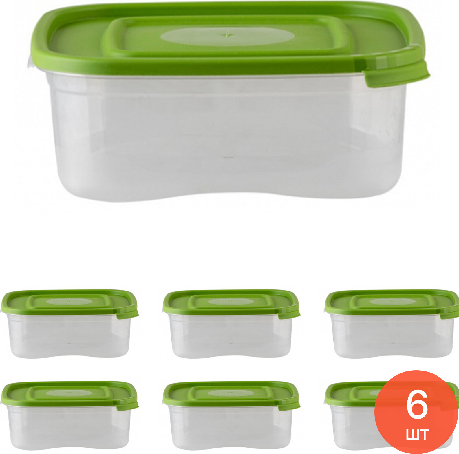 Контейнер для хранения продуктов Полимербыт Каскад Квадро, пластик прозрачный, с крышкой, 17.5×17.5×6.5см объем 1.4л / емкость для СВЧ (комплект из 6 шт)
