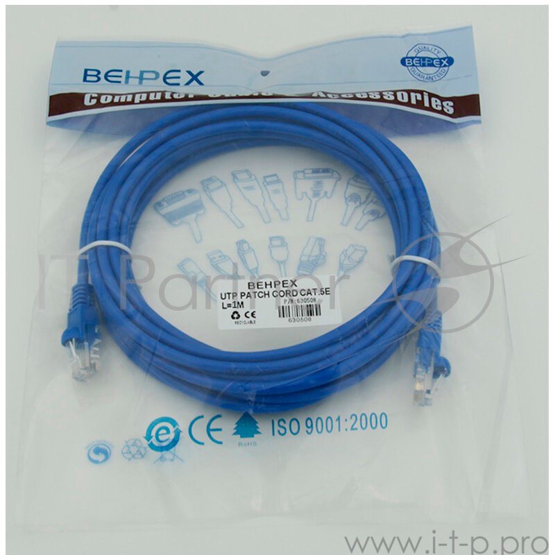Патч-корд BEHPEX [630495] UTP Cat. 5E, 1 метр, синий (RJ-45 (m)-RJ-45 (m))