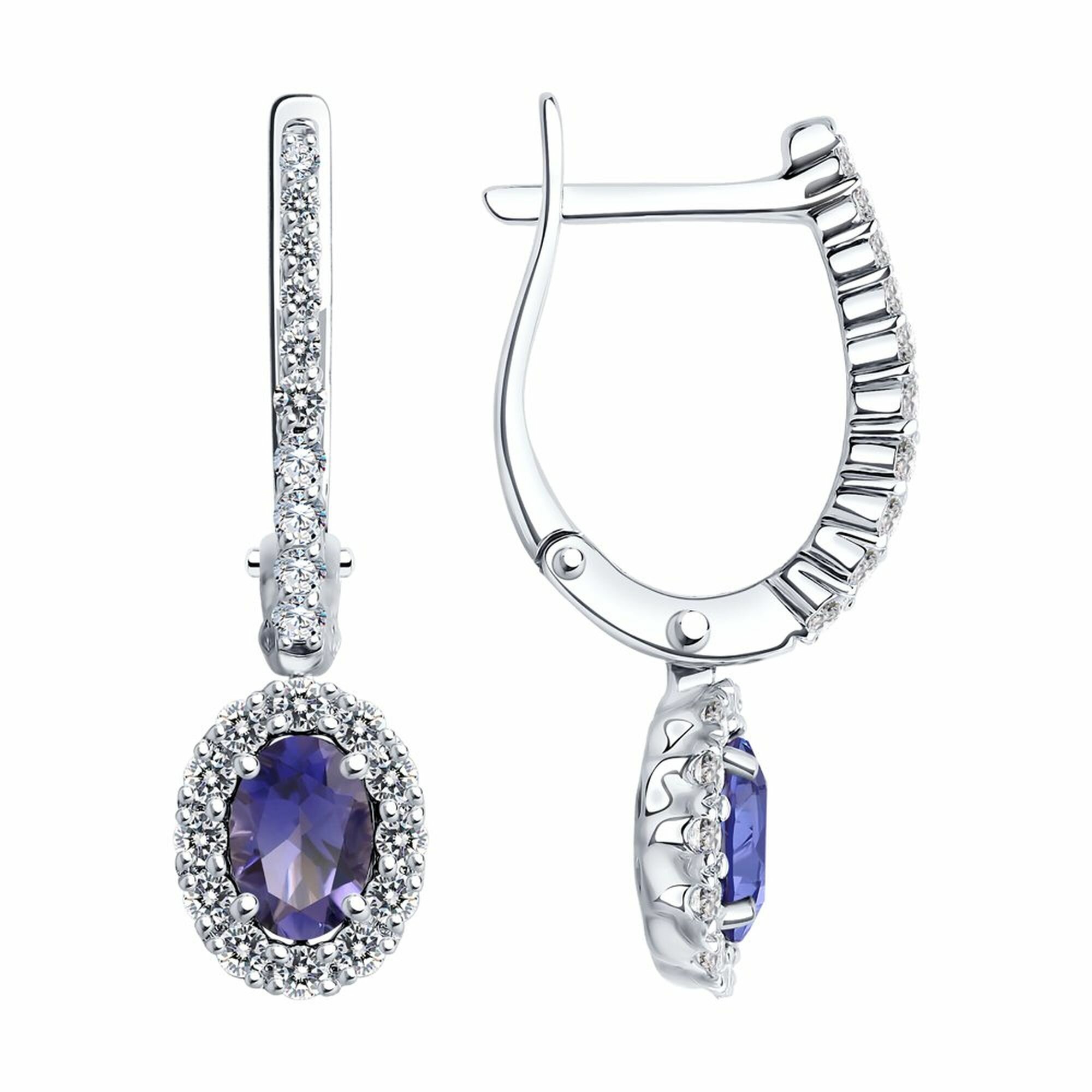 Серьги, белое золото, 585 проба, танзанит, бриллиант