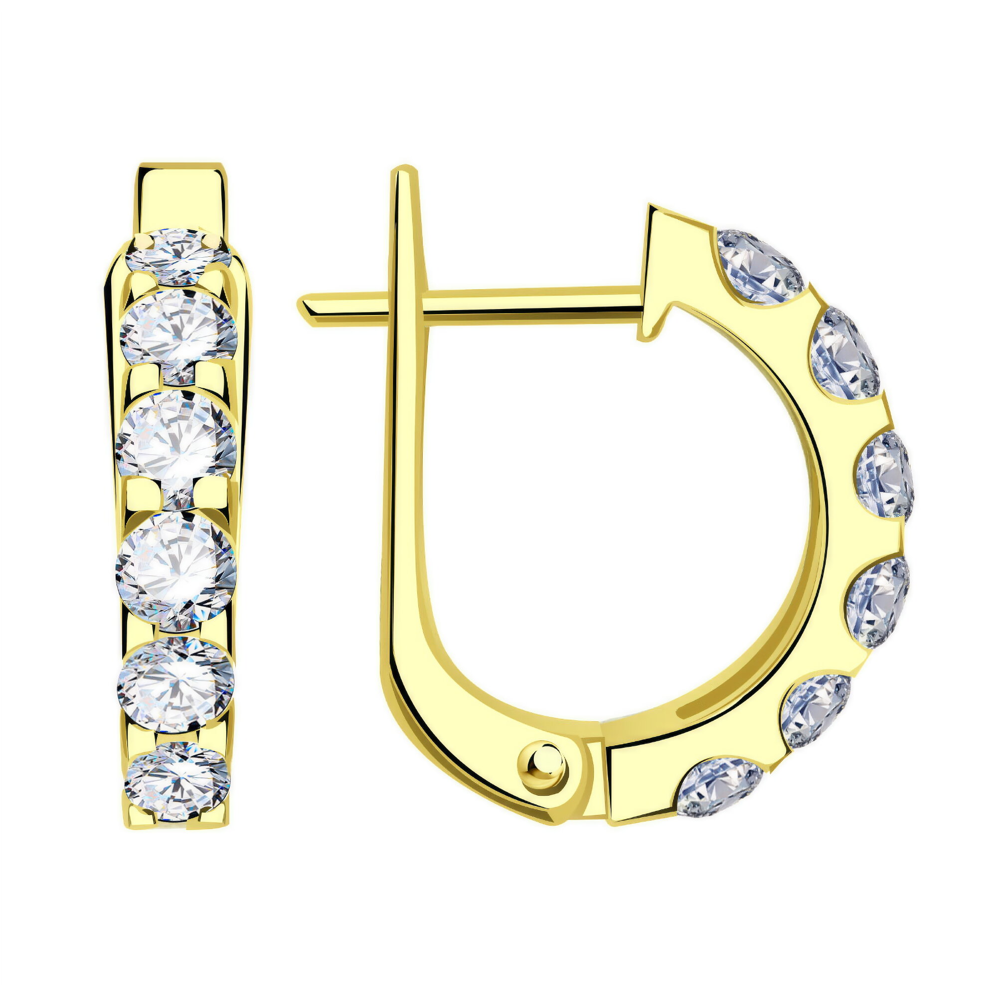 Серьги, желтое золото, 585 проба, фианит