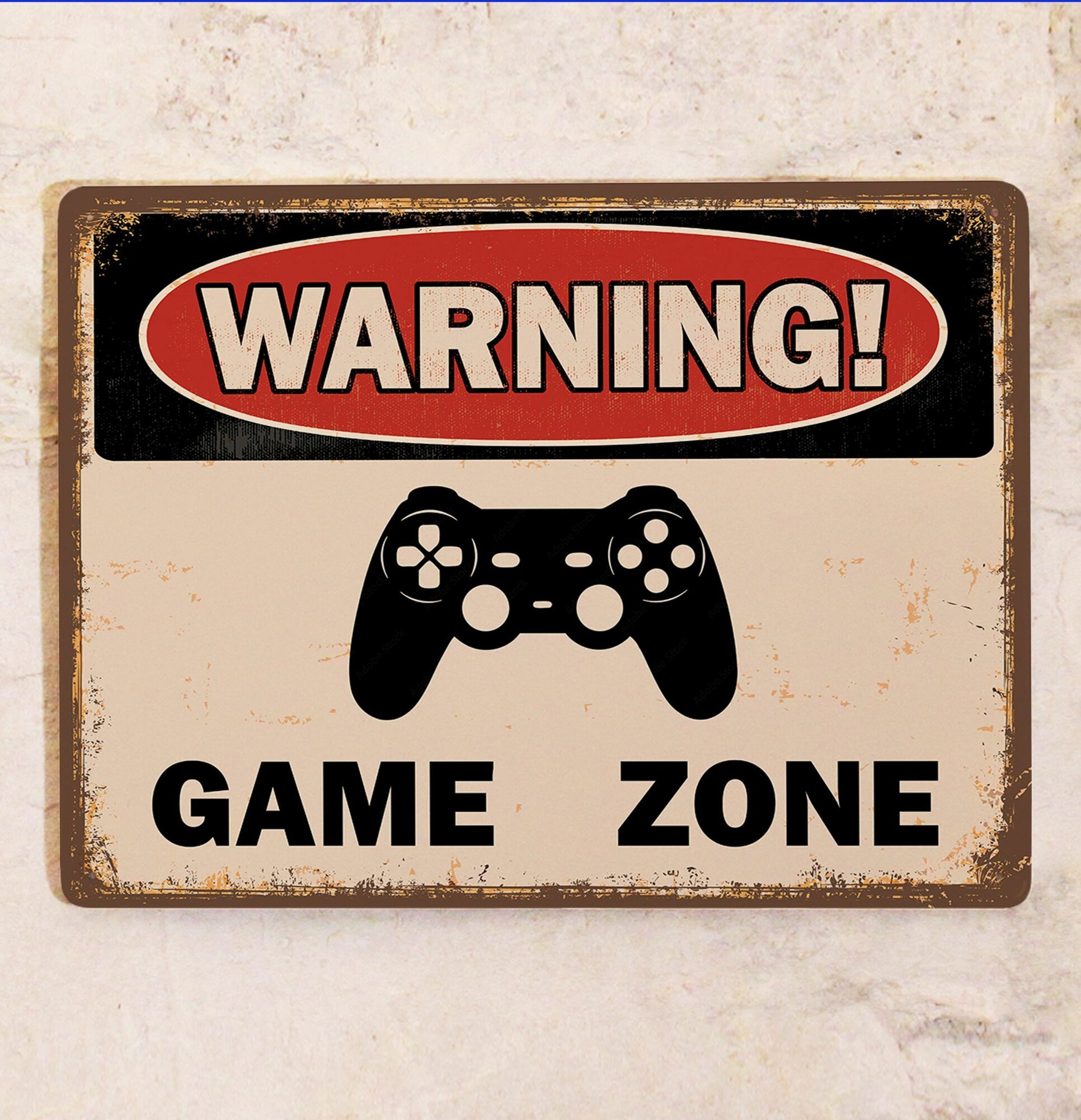 Прикольная табличка в подарок геймеру game zome, металл, 20х30 см.