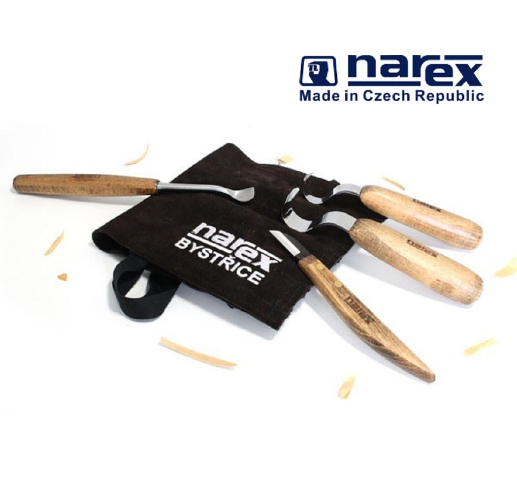 Набор резцов по дереву NAREX Profi (899501) в чехле 4 предмета: 2 ложкореза, резец, нож (для резьбы ложек)