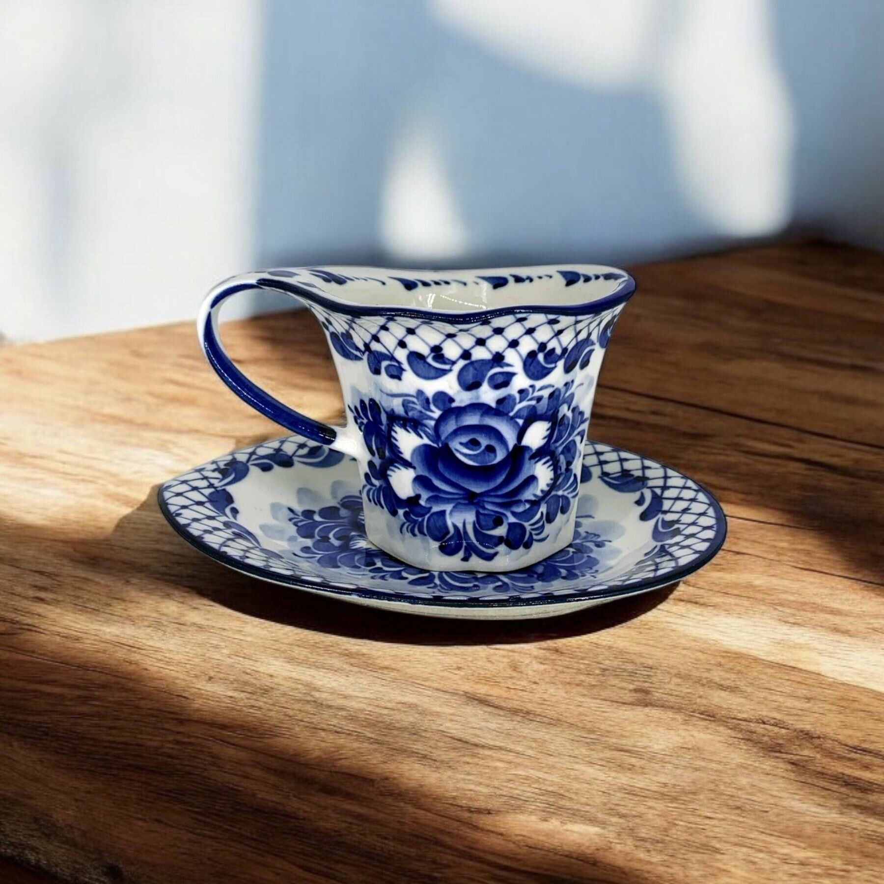 Кофейная пара 100 мл чашка с блюдцем гжель фарфор ручная работа