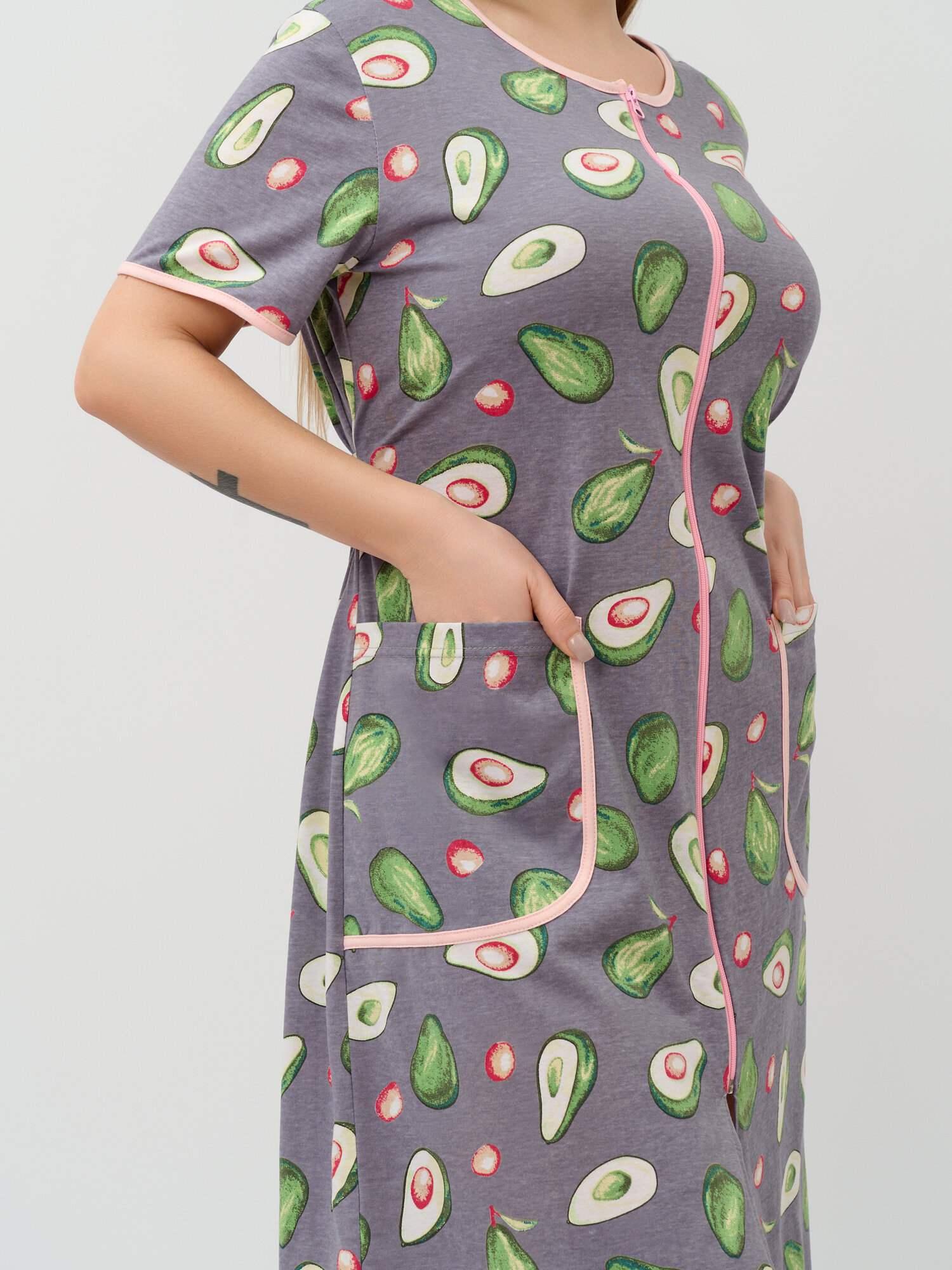 Халат Домашний большого размера на молнии хлопок 100%